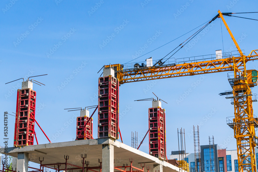 Supports on reinforced concrete piles and a frame during the ...