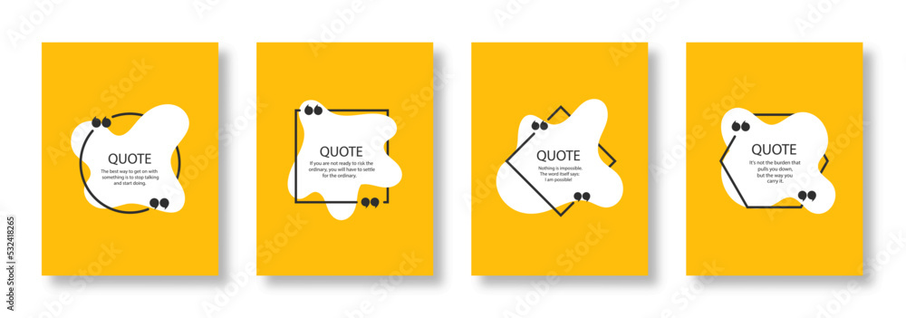 Quote box frame set. Outline quote text box with brackets. Quote speech ...