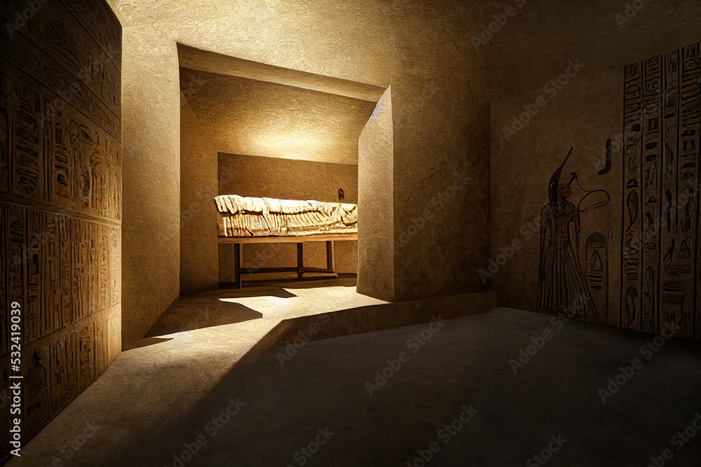 Ancient Egyptian tombstone inside the pyramids of Giza. Interior of ...