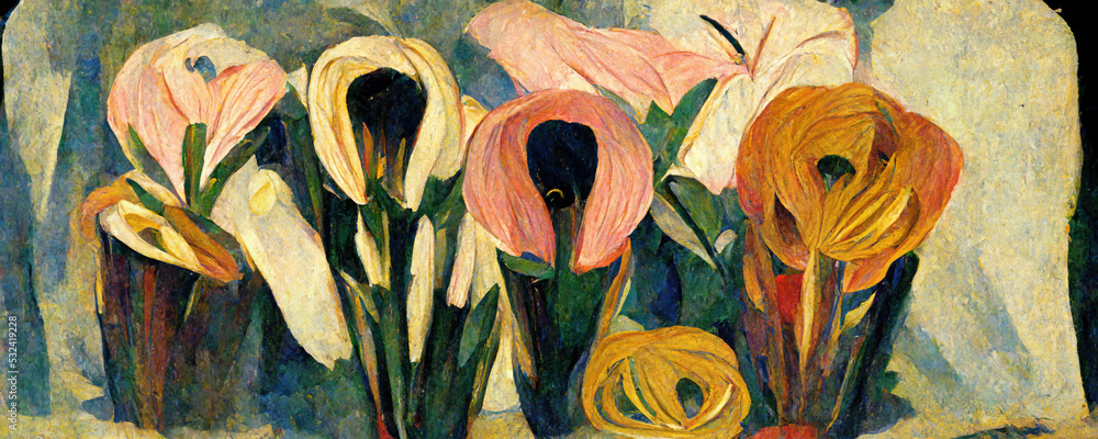 Abstract, flowers inspired by Edvard Munch's art, floral design on a ...