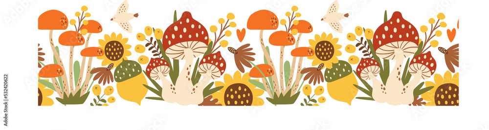 Fall mushroom seamless border PNG, transparent. Forest mushroom ...