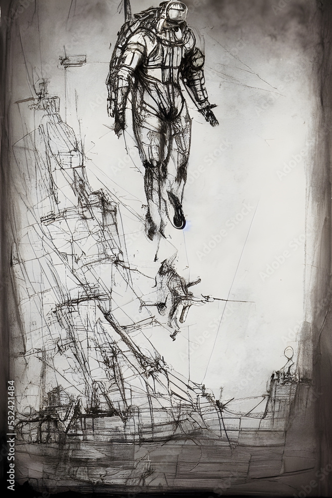 Technical sketch of a steampunk diving suit Stock Illustration | Adobe ...