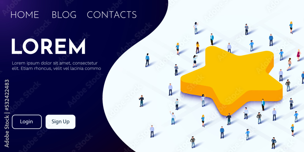 Large group of people standing around star sign. People crowd. Product ...