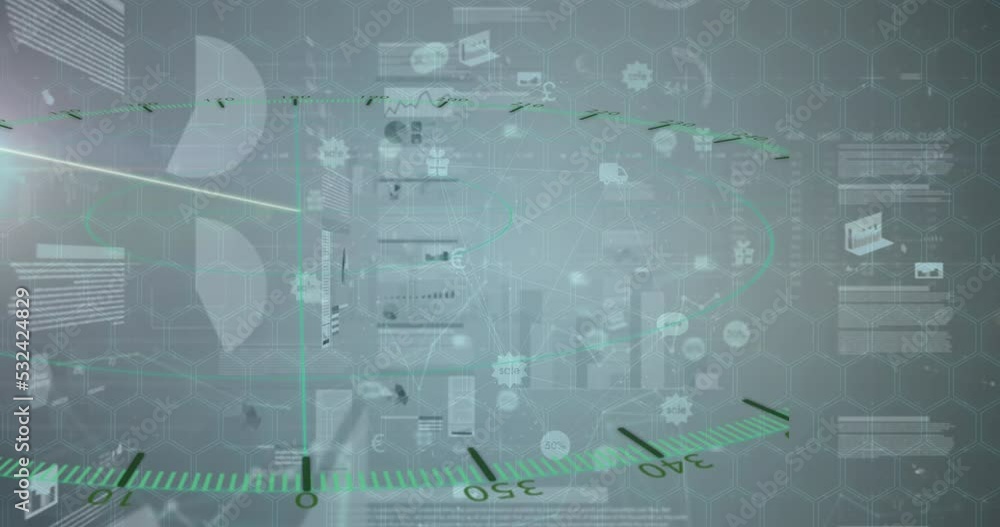 Animation of scope scanning, statistics and data processing on grey ...