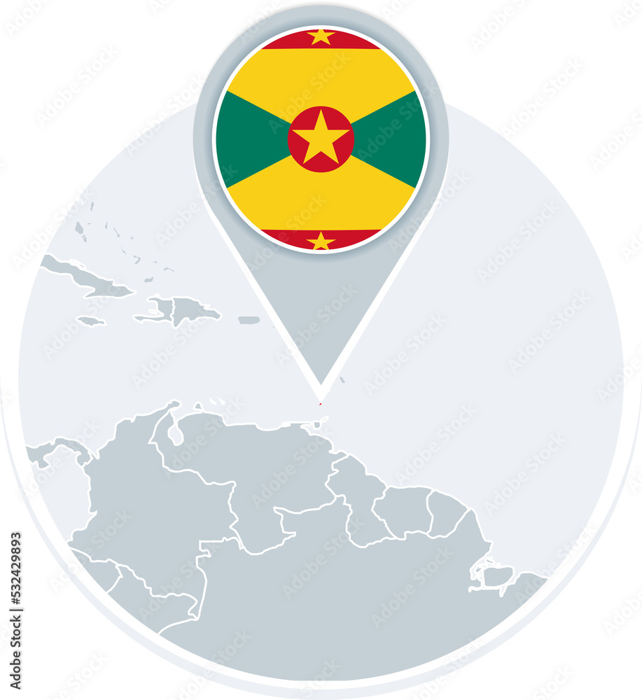 Grenada map and flag, map icon with highlighted Grenada Stock ...