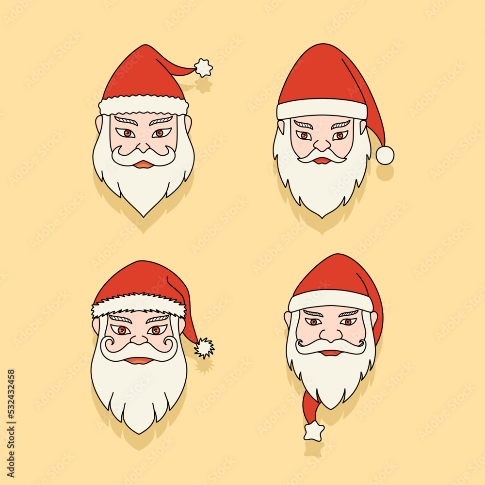 Vector Santa face with hats, mustache and beards. Christmas Santa ...