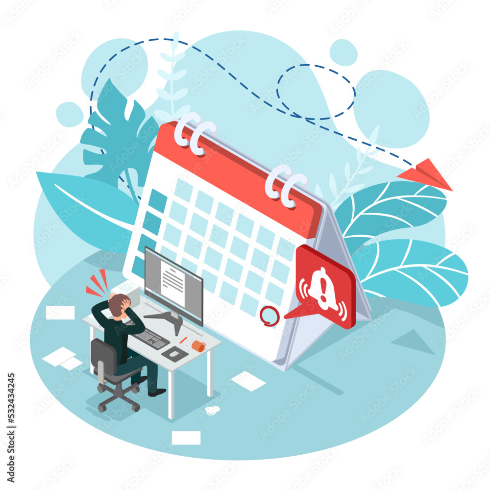 Miniature businessman stressed at work. Busy, confused, tired from work ...