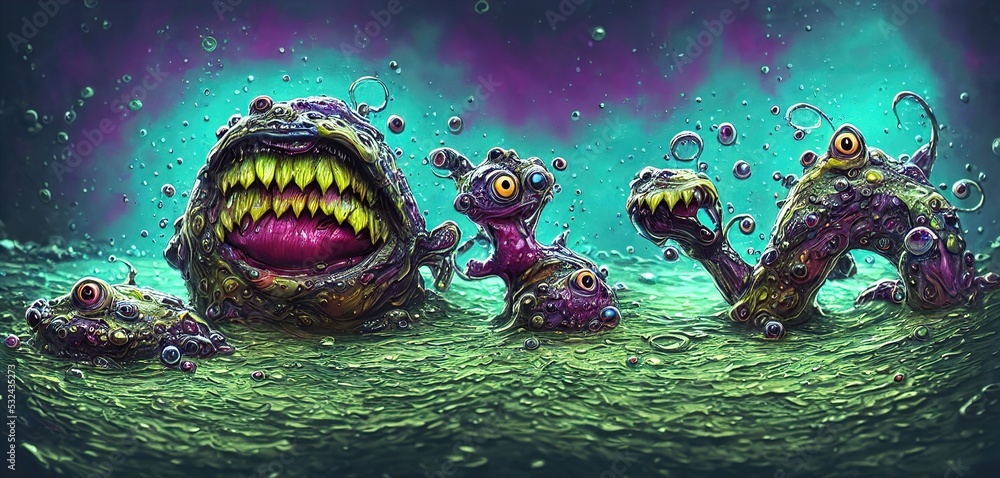 Scary little mud monsters from the sewers. Toothy creatures made of mud ...