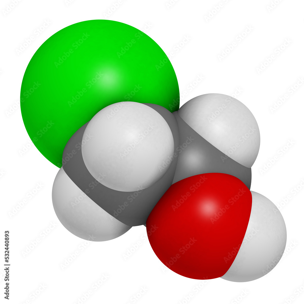 Ethylene chlorohydrin molecule. Side product formed during ethylene ...
