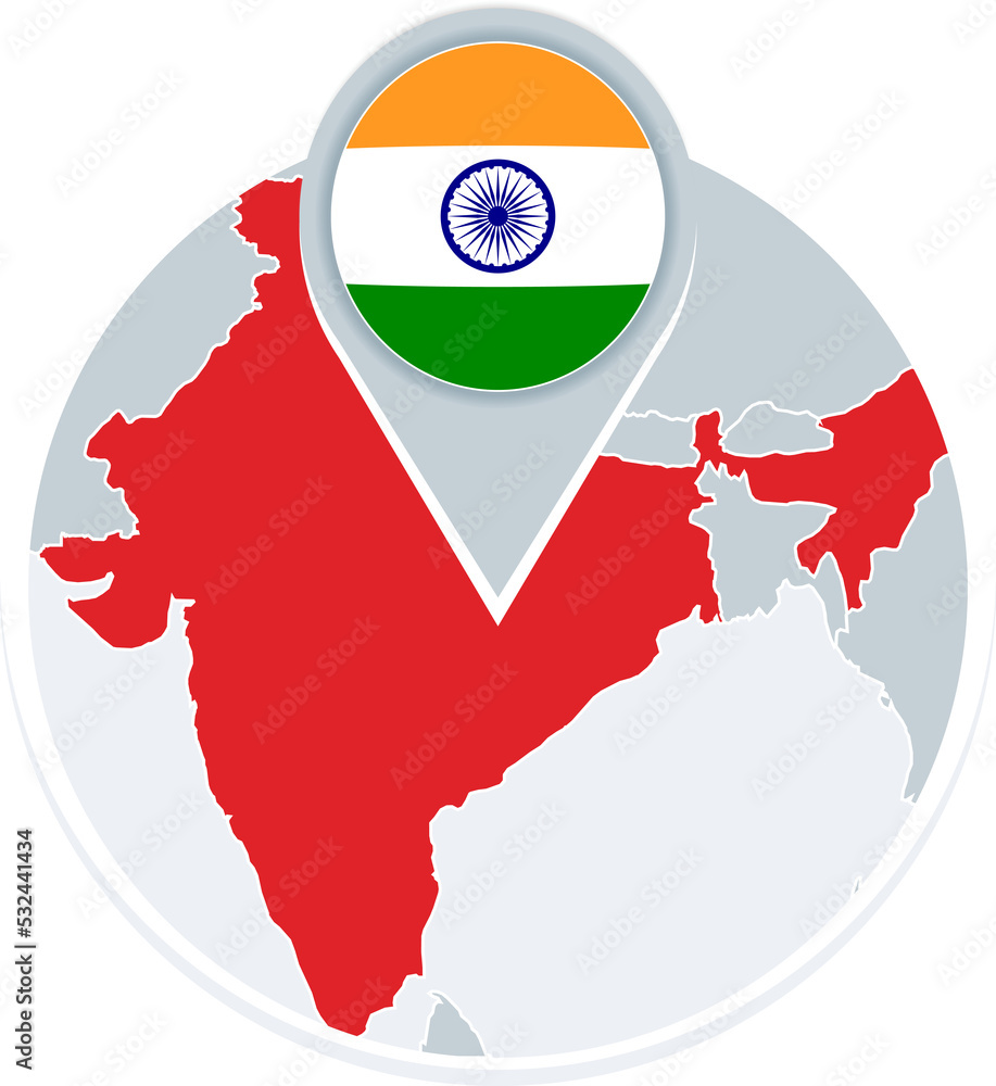India map and flag, map icon with highlighted India Stock Illustration ...