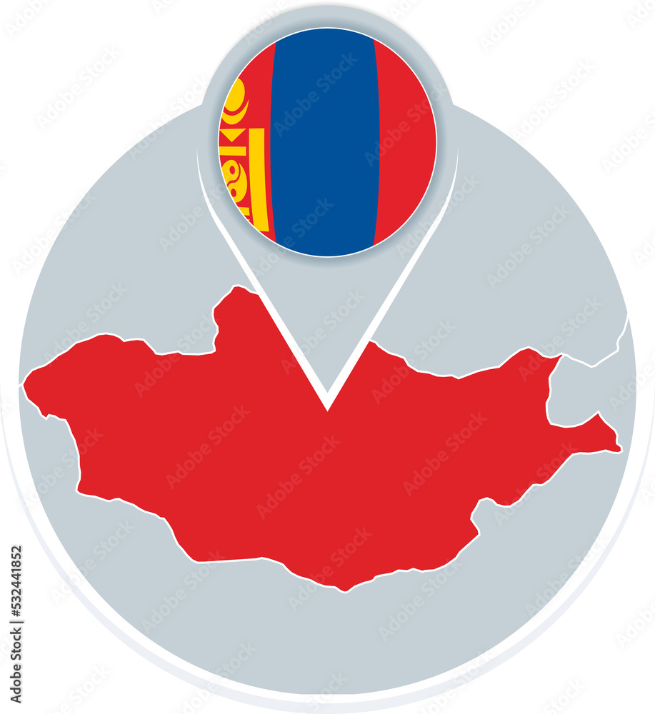 Mongolia map and flag, map icon with highlighted Mongolia Stock ...