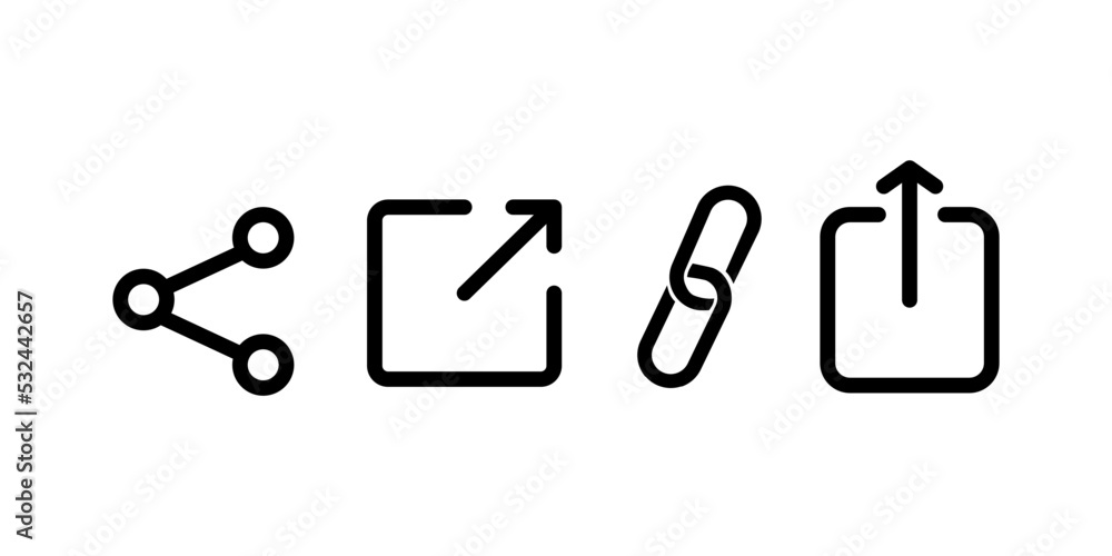 Icon set of link. Link, share link, external link black vector icon set ...