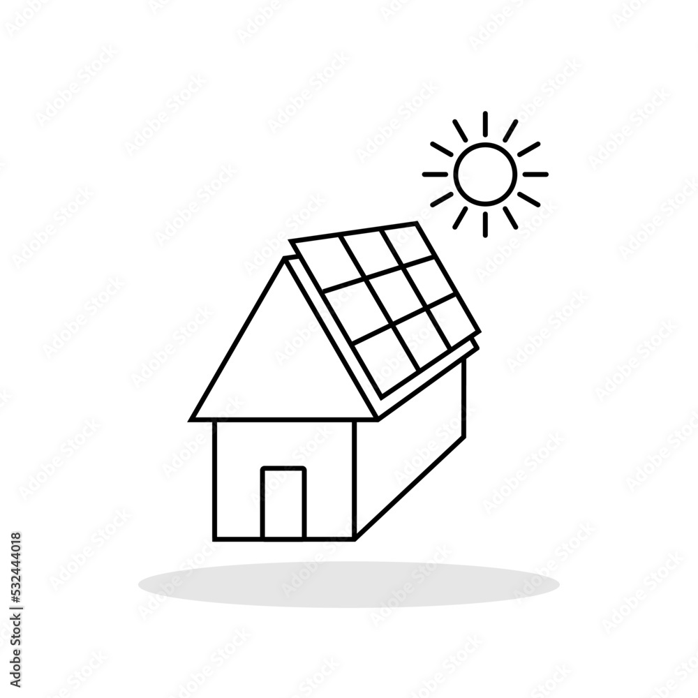 House solar energy icon in trendy flat style. Roof with solar panel ...