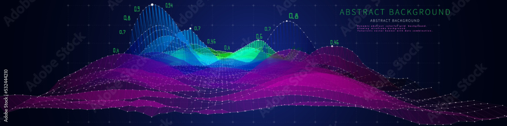 Abstract background with noise grid and data on dark blue. Visual ...