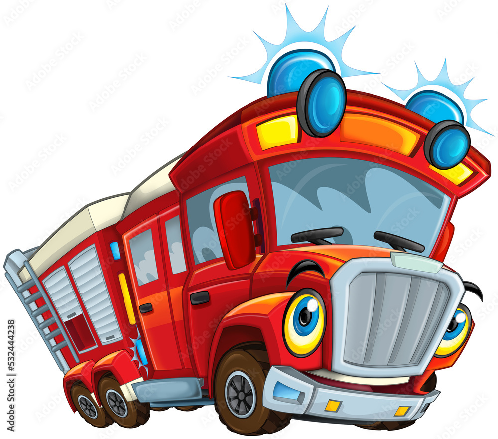 Cartoon firetruck monster truck isolated illustration for children ...