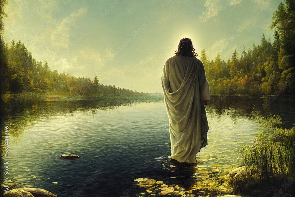 jesus christ walking on the lake Stock Illustration | Adobe Stock