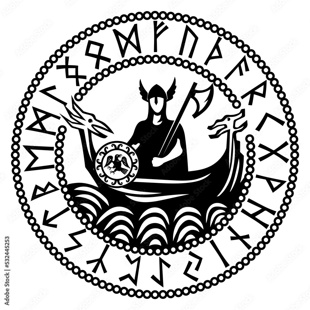Design In Old Norse Style Ancient Norse Warrior With An Axe On The design-in-old-norse-style-ancient-norse-warrior-with-an-axe-on-the