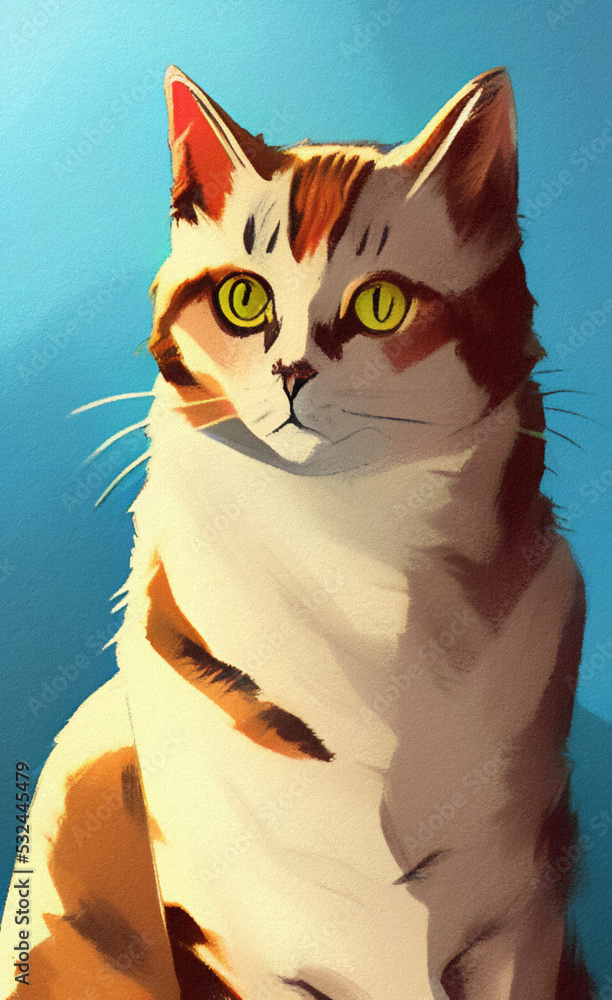 Oil painting portrait of beautiful cute cat. Kitten face wall art print ...