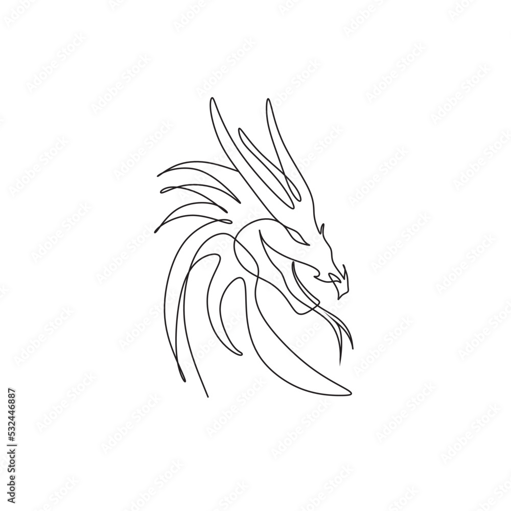 Dragon head line art on the white background. Logo emblem tattoo Stock ...