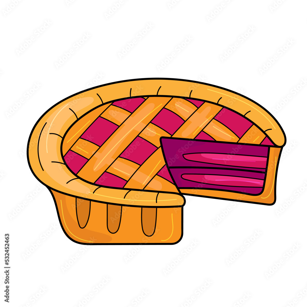Cute cartoon pie. Cherry or bleuberry pie drawing. Cartoon image of ...