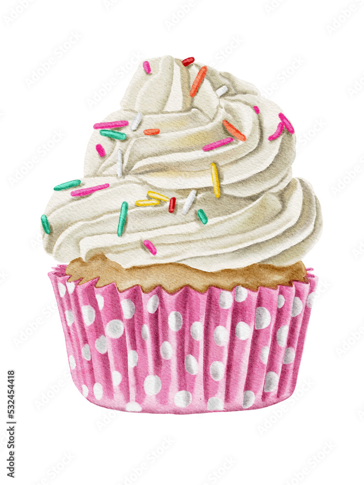 Watercolor digital birthday cupcake with sprinkles transparent ...