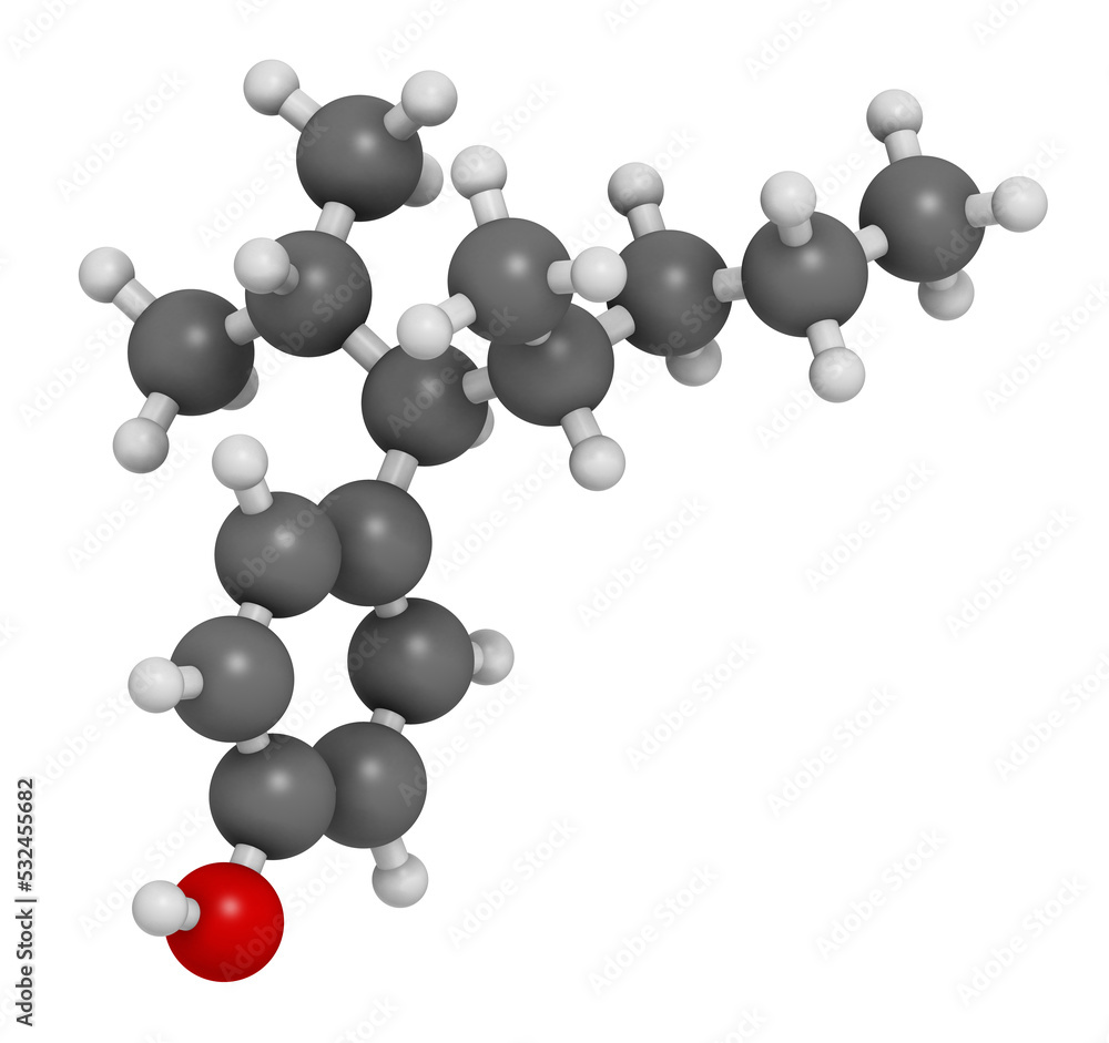 Nonylphenol endocrine disruptor molecule (one isomer shown), 3D ...