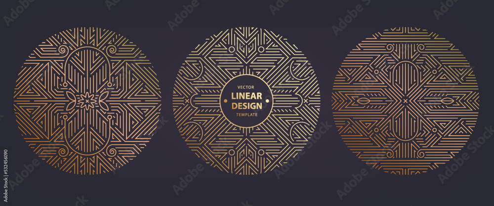 Vector set of art deco linear circles, round borders, frames ...