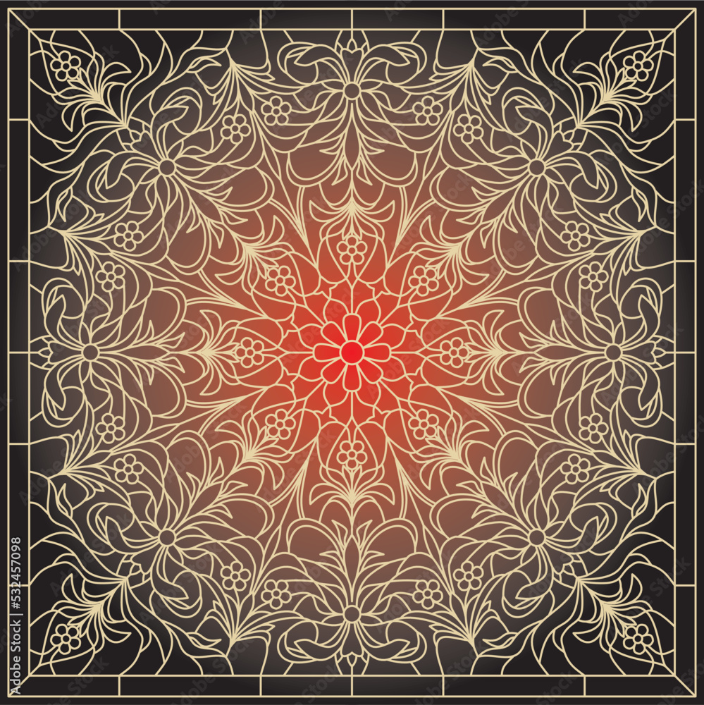 Vector red floral square ornament. Patterns of the peoples of Europe ...