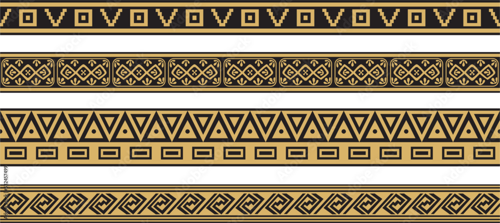 Vector set of gold and black native american ornamental seamless ...