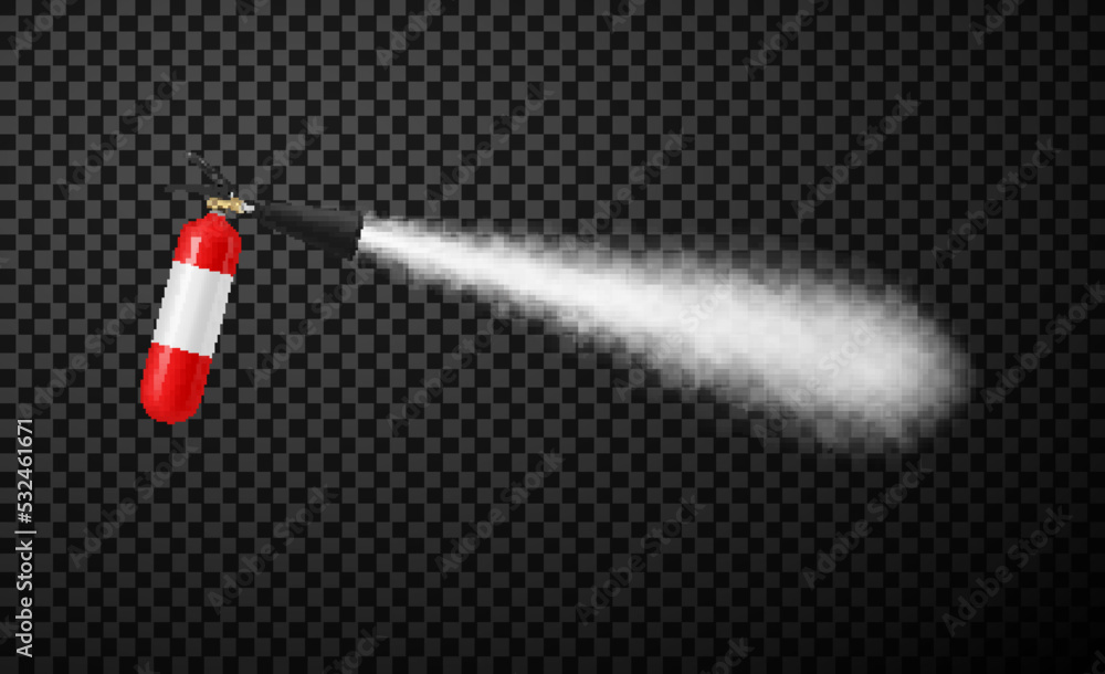 Fire extinguisher spraying chemical powder realistic vector ...