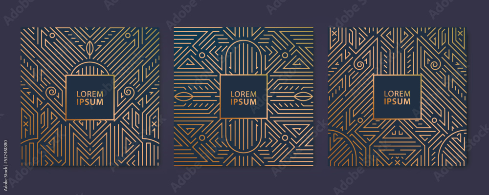 Poster Vector set of luxury cover templates, square line art deco ...