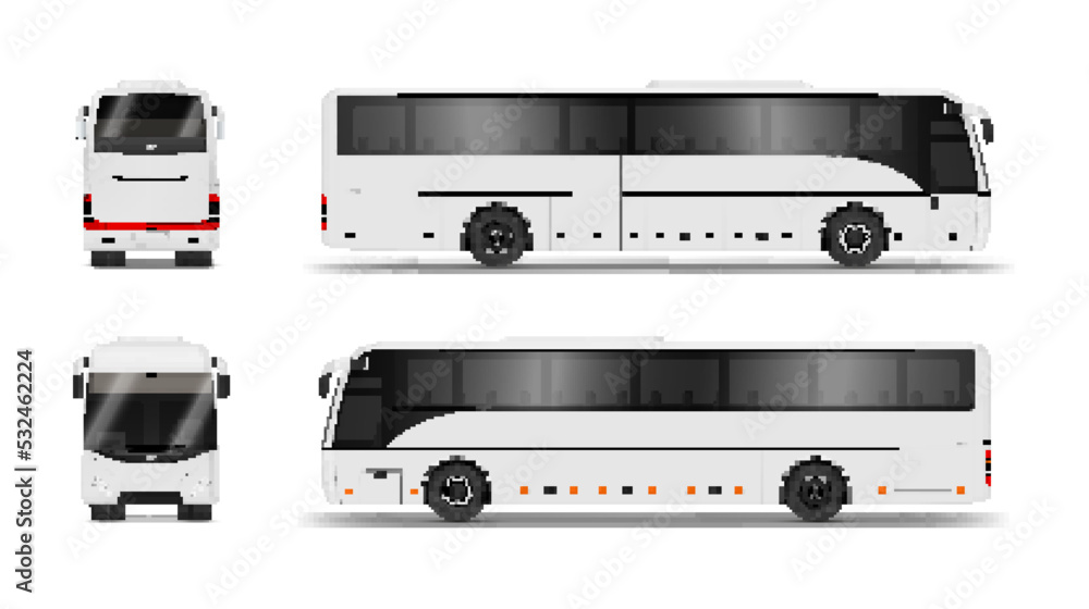 White scheduled bus front back side view set realistic vector ...