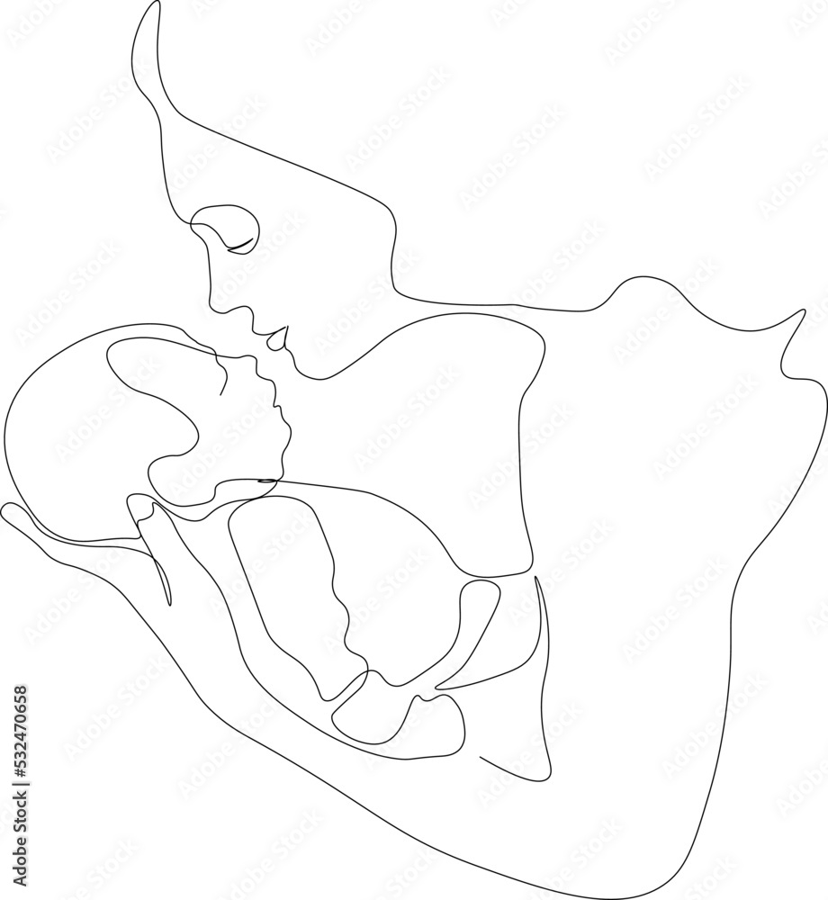Abstract mother with a child in continuous one line drawing art style ...