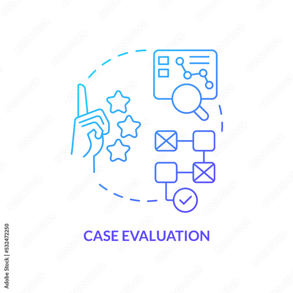 Case evaluation blue gradient concept icon. Analysing common ...