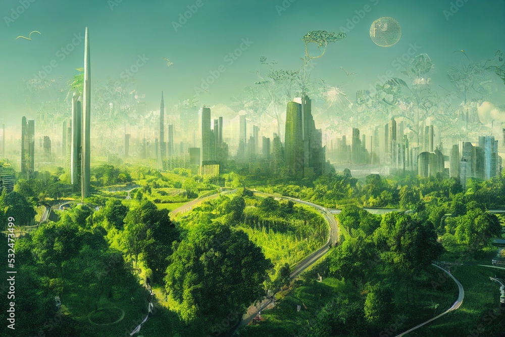 Green city of the future. City of the future. Harmony of city and ...