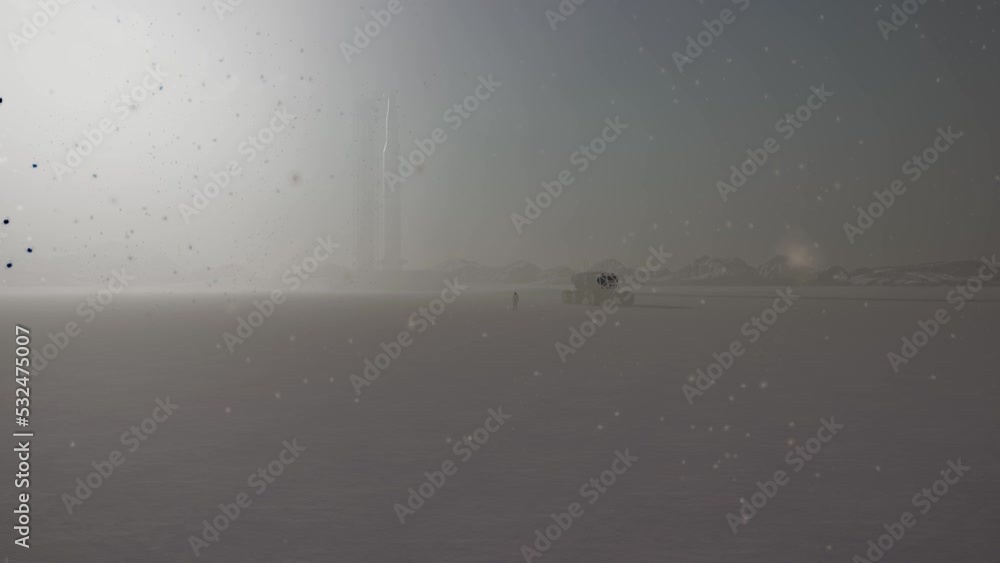 Astronauts covered in snow on Earth like alien planet. Extremely ...