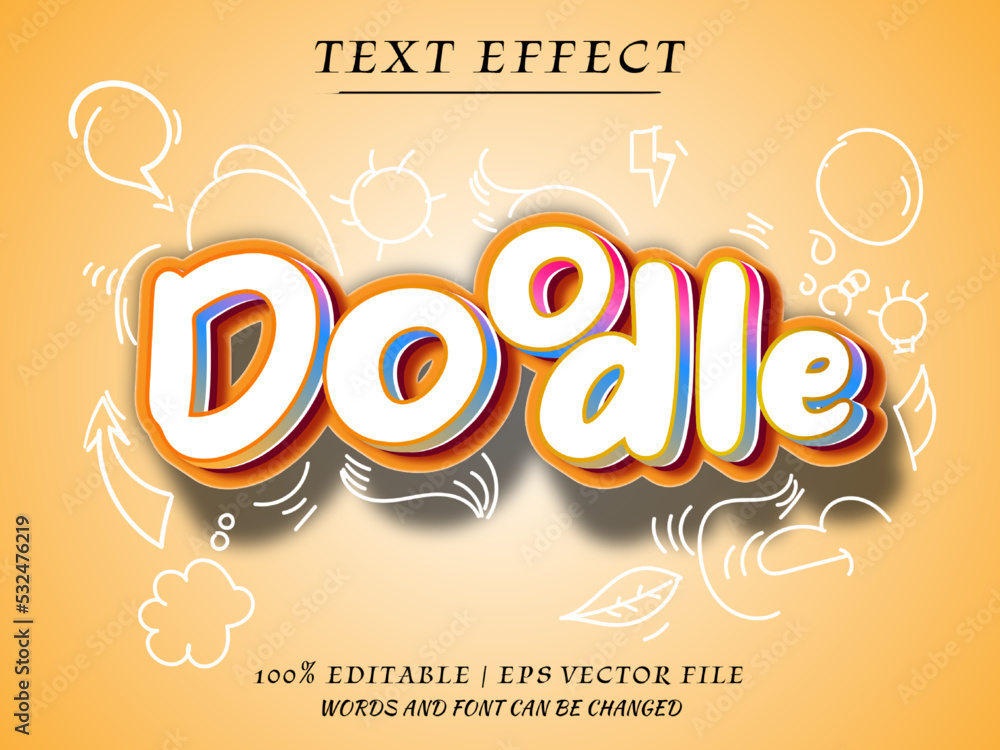 Doodle art 3d Editable Text Effect. Text mockup with simple doodle art ...