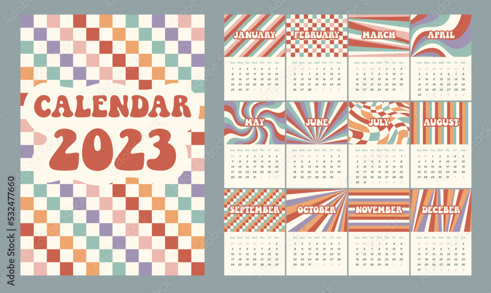 Print template calendar for 2023 in vertical A4, A3 format.12 months ...