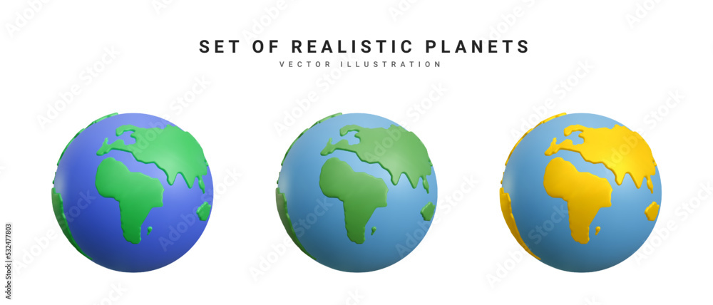 Set of 3d realistic render planet isolated on white background. Vector ...