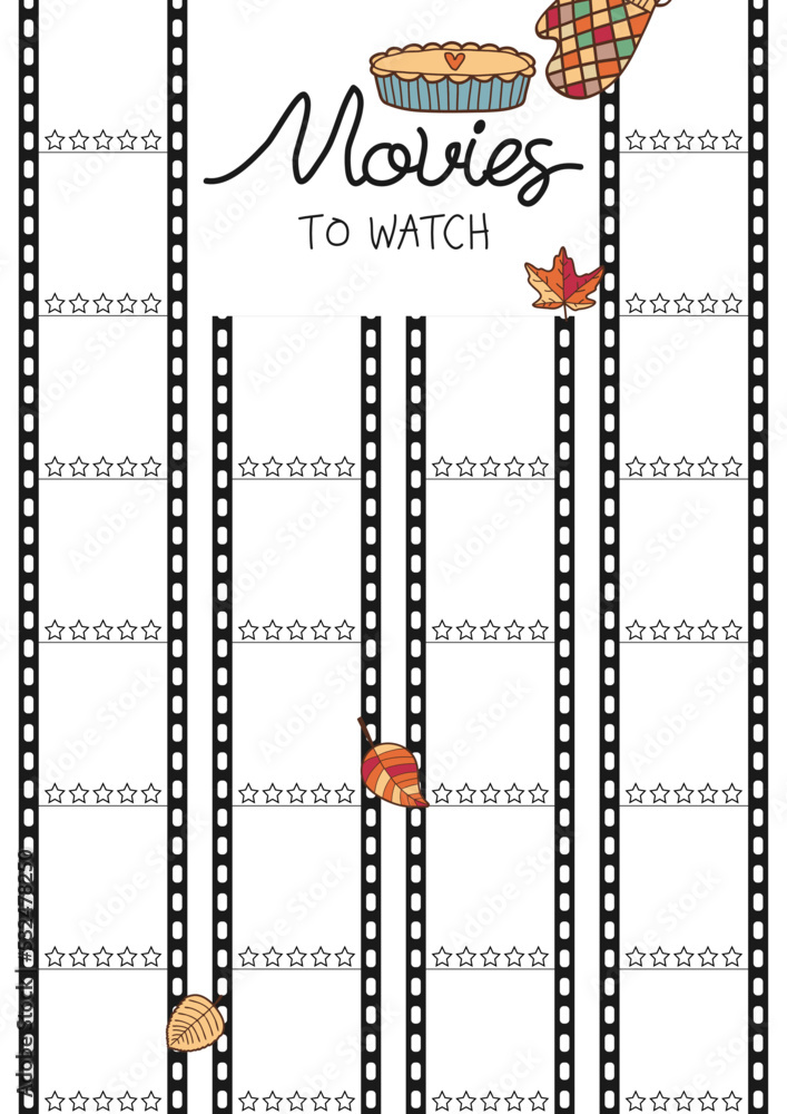 Empty cine-film with space for to fill plan watch movies and series. A4 ...
