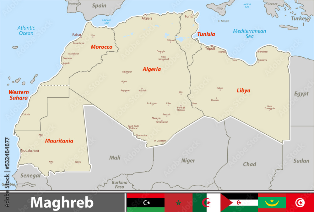 Poster Map of Maghreb – Wall Art | UkPosters