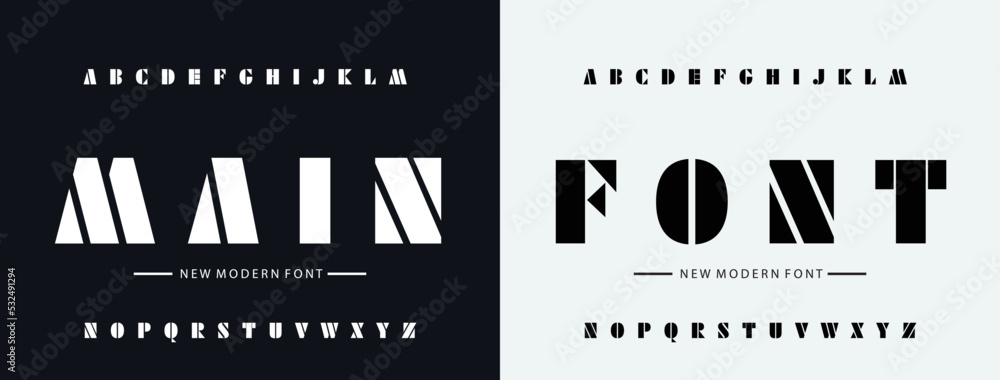 MAIN, Sports minimal tech font letter set. Luxury vector typeface for ...