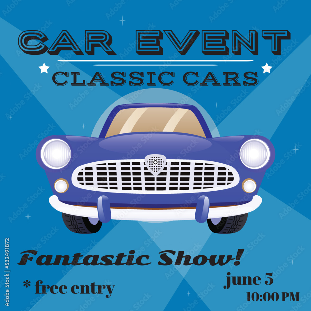 Retro classic cars show event auto advertising poster vector ...