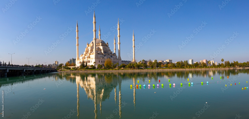 Sabanci Central Mosque and Central Park , Old Clock Tower and Stone ...