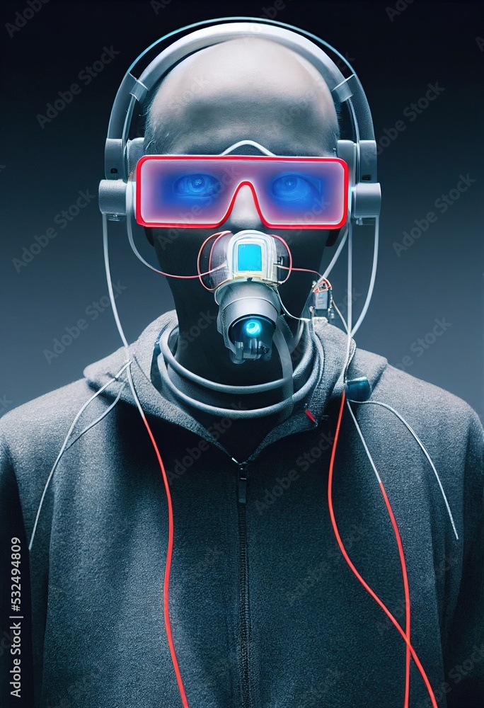 Fictional portrait of a grandfather in a futuristic cyberpunk style ...