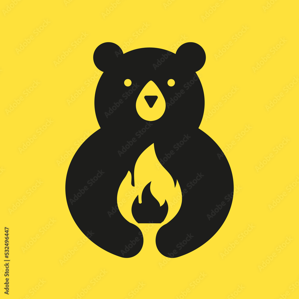 Initial Bear Fire Logo Negative Space Vector Template Bear Holding