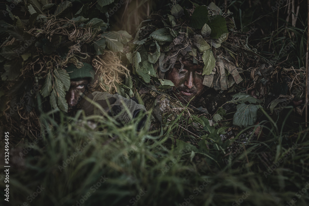 VDV special forces soldiers with rifles in woodland Stock Photo | Adobe ...