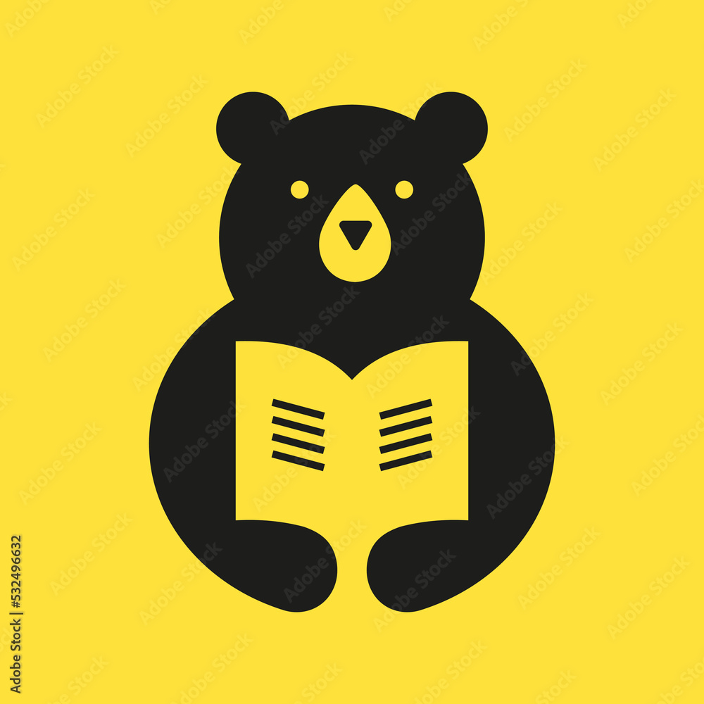 Initial Educated Bear Logo Negative Space Vector Template Bear Holding