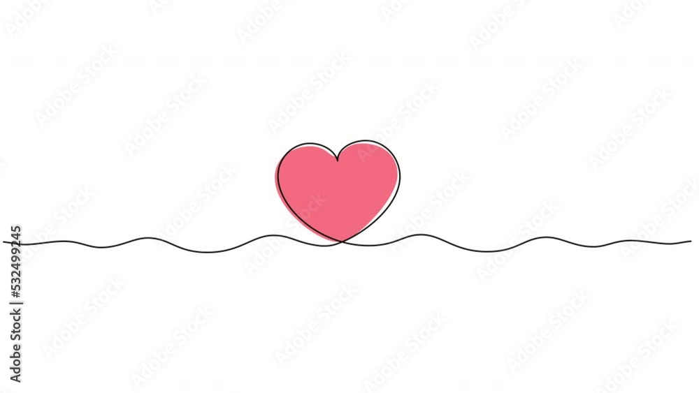 animated single line drawing of red heart isolated on white background ...