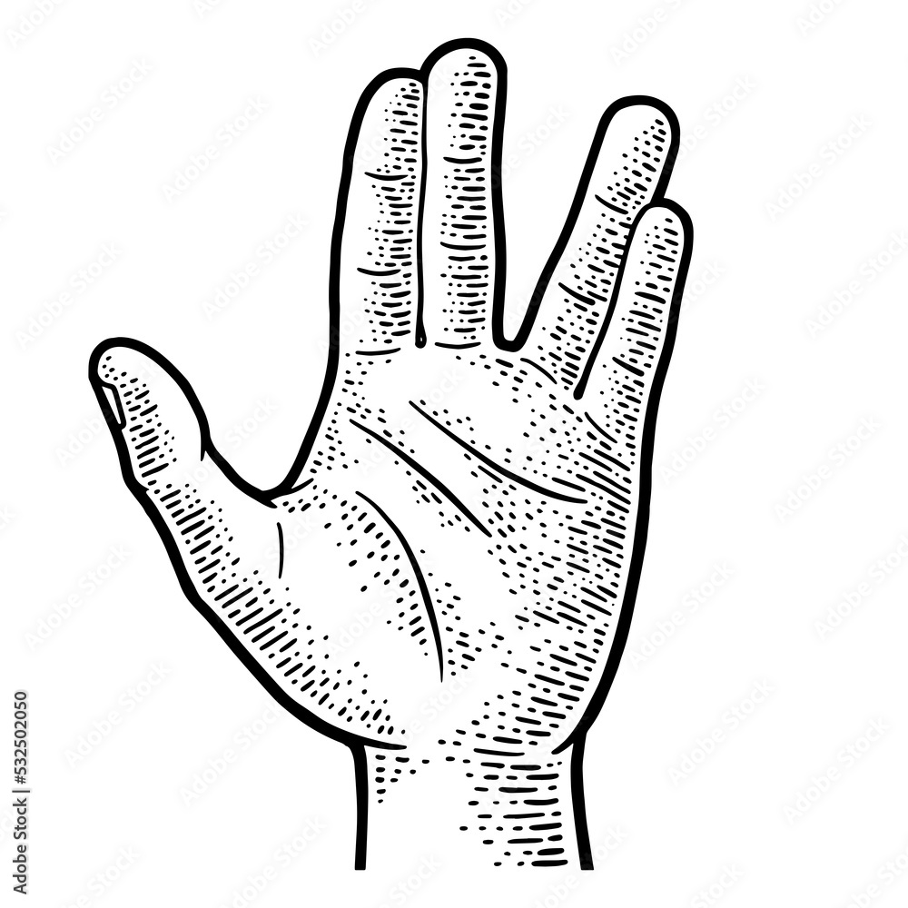 Vulcan salute line art sketch PNG illustration with transparent ...